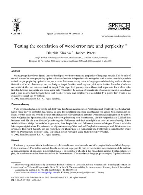 pdf testing the correlation of word error rate and perplexity