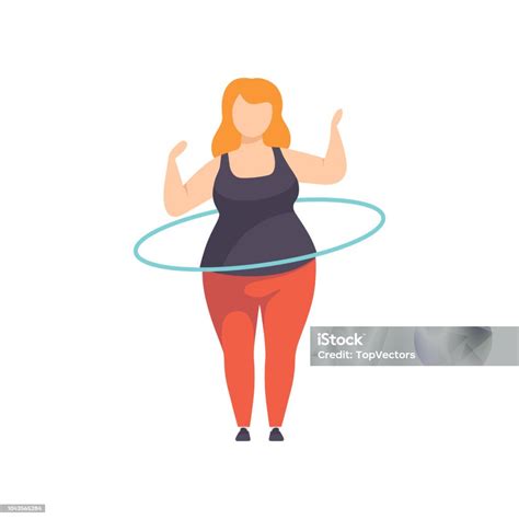 훌라 후프 허리 비만 여성 스포츠 피트 니스 운동을 하 고 유니폼을 입고 주위를 회전 하는 여자를 지방 체중 감량 프로그램 개념 벡터 일러스트 레이 션 개념과 주제에 대한