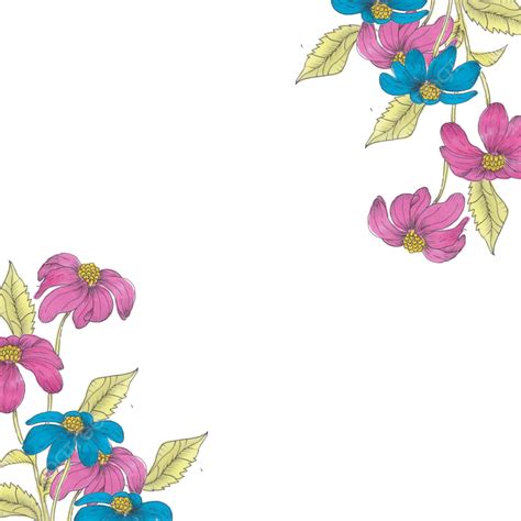 Bright Pink And Blue Watercolor Flower Border Wedding Floral Flowers