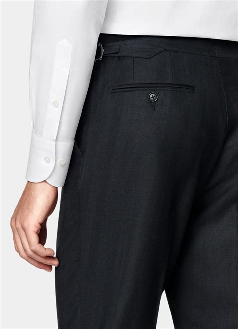 Navy Herringbone Tailored Fit Havana Suit In Wool Silk Linen