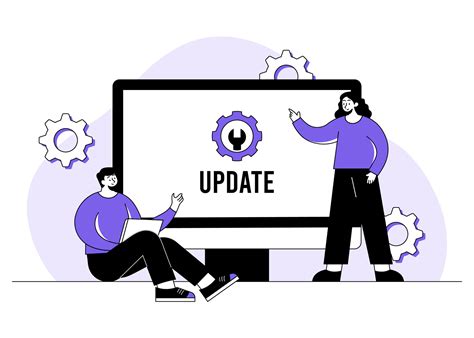 Computer With Software Update Screen Flat Vector Illustration System Computer With Software Update Screen Flat Vector Illustration System