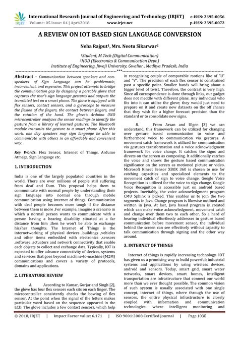 Irjet A Review On Iot Based Sign Language Conversion Pdf Wearable