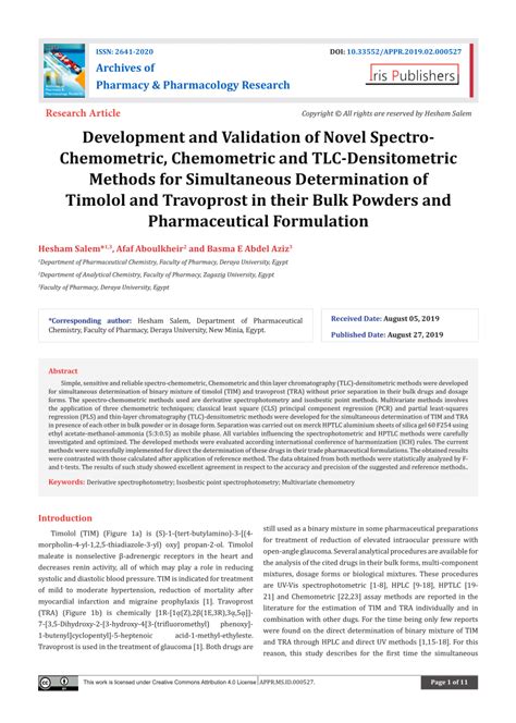 Pdf Development And Validation Of Novel Spectro Chemometric Chemometric And Tlc