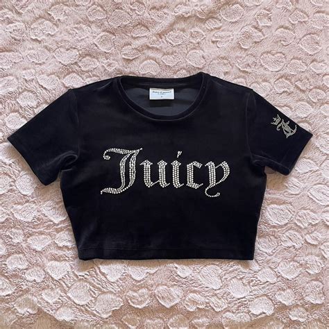 Juicy Couture Diamonte Velour Crop Top In Black Depop