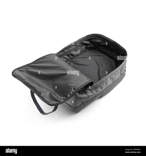 Gray Fabric Backpack With An Open Large Main Compartment On White