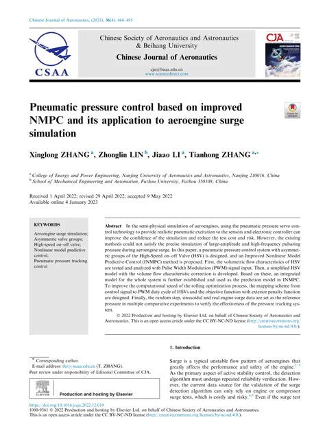 PDF Pneumatic Pressure Control Based On Improved NMPC And Its
