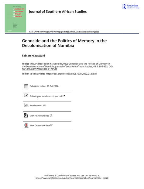 Pdf Genocide And The Politics Of Memory In The Decolonisation Of Namibia