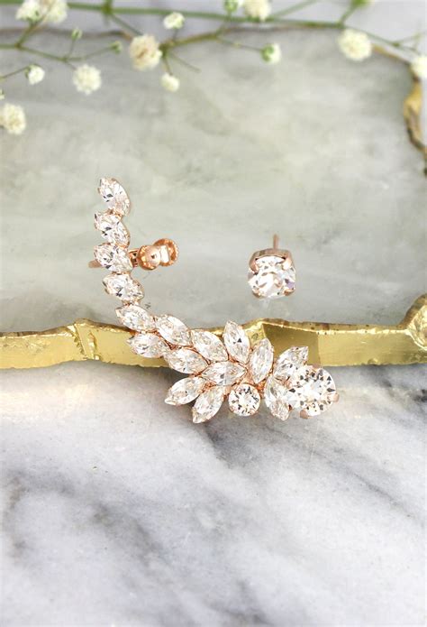 Ear Cuff Earrings Bridal Climber Crystal Earrings Crystal Etsy