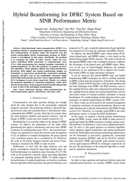 Hybrid Beamforming For Dfrc System Based On Sinr Performance Metric