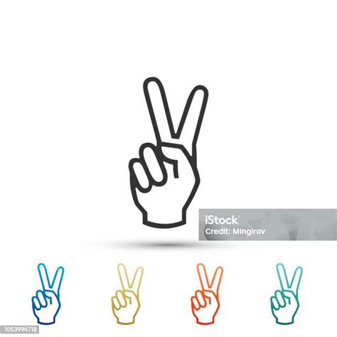 손 보여주는 두 손가락 아이콘을 흰색 배경에 고립 승리 손 기호입니다 컬러 아이콘에 요소를 설정 합니다 평면 디자인입니다 벡터 일러스트 레이 션 손가락에 대한 스톡 벡터