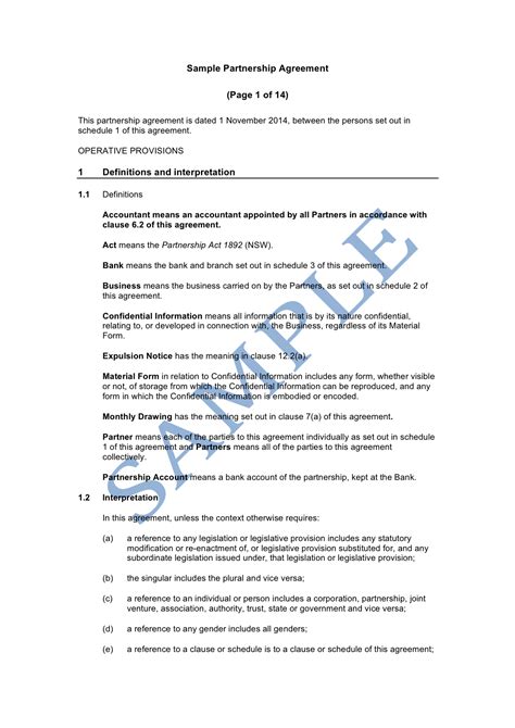 Free Simple General Partnership Agreement Template Sfiveband