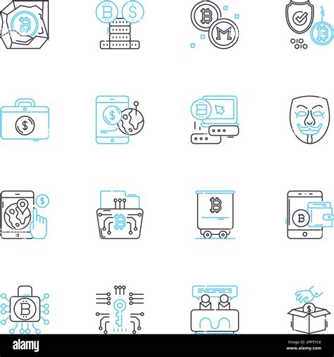Alternative Currency Linear Icons Set Cryptocurrency Blockchain Decentralized Digital