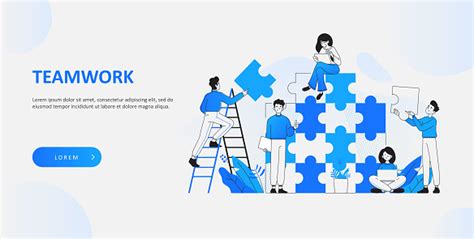 팀워크 와 협력 개념 함께 직소 퍼즐 조각을 결합 행복 젊은 사무실 사람들 새로운 프로젝트에 브레인 스토밍 사무실 직원 아이디어와 솔루션 개념 벡터 일러스트 퍼즐에 대한