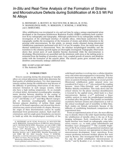 Pdf In Situ And Real Time Analysis Of The Formation Of Strains And Microstructure Defects