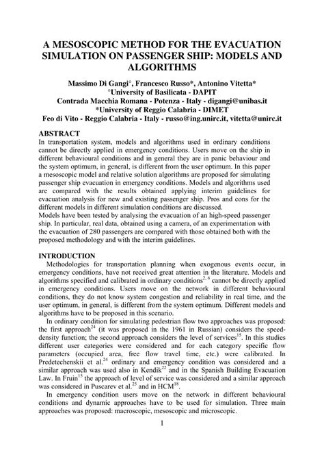 Pdf A Mesoscopic Method For The Evacuation Simulation On Passenger Ship Models And Algorithms