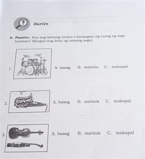 A Panuto Ano Ang Tamang Timbre O Katangian Ng Tunog Ng Mga Larawan
