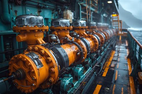 Close Up Of A Marine Diesel Engine Ship Equipment And Construction In