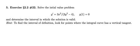 5 Exercise 2 2 22 Solve The Intial Value Problem Y 3x2 3y2 4 Y 1
