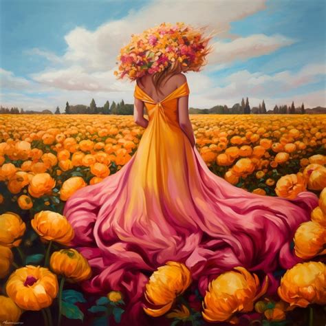Premium Ai Image A Painting Of A Woman In A Yellow Dress With A