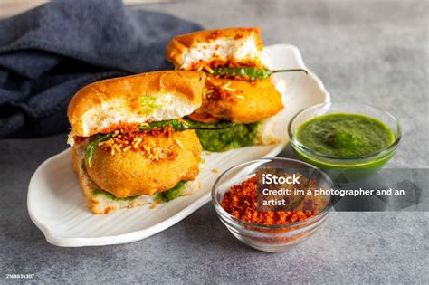 Selective Focus Of Mumbais Famous Street Food Delicious Vada Pav With