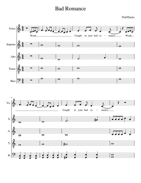 Bad Romance Acapella Sheet Music For Vocals Soprano Tenor Alto