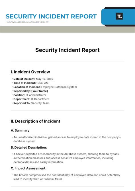 Security Incident Report Template Edit Online And Download Example