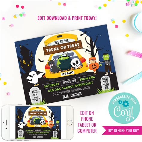 Halloween Trunk Or Treat Party Invitation Trunk Or Treat Flyer