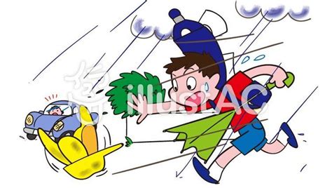 風に煽られる小学生イラスト No 549472／無料イラストなら「イラストac」