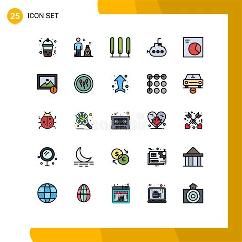 Modern Set Of 25 Filled Line Flat Colors And Symbols Such As