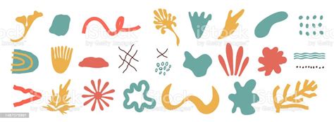 트렌디한 추상적 요소 꽃 선 점 잎 무지개 원 간단한 양식 손으로 그린 낙서가 흰색 배경에 분리되어 있다 인쇄물 엽서 배너 종이용 세트 컬러 아이콘의 컬렉션입니다 벡터 아트