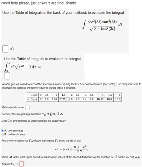 Solved Use the Table of Integrals in the back of your | Chegg.com