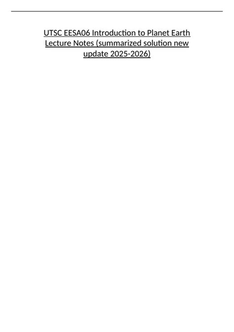 Utsc Eesa06 Introduction To Planet Earth Lecture Notes Summarized