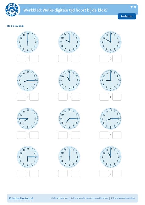 Werkblad Welke Digitale Tijd Hoort Bij De Klok