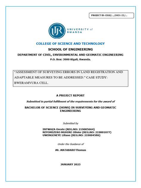 The Final Year Academic Project In Surveying And Geomatics Engineering