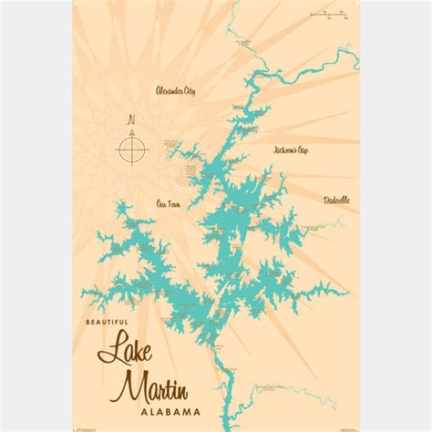 Lake Martin Map Art Decorations And Ts Lakebound®