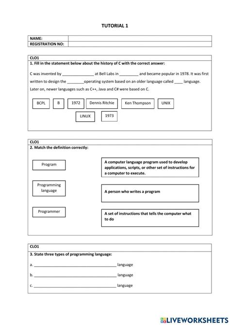 Introduction To C Programming Worksheet Live Worksheets