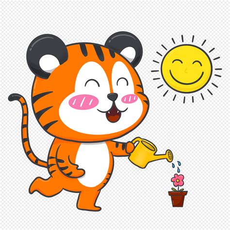 귀여운 작은 호랑이 태양 쏟아지는 꽃 이미지 사진 401949036 무료 다운로드