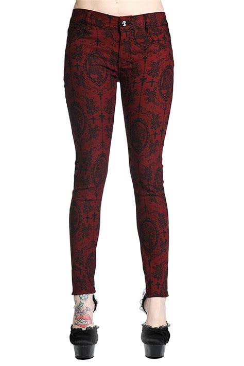 Banned Skinny Gothic Skull Cameo Goth Punk Tattoo Emo Jeans Pants