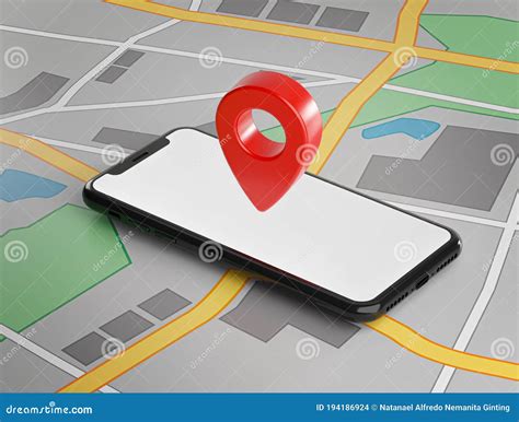 Red Gps Pin On Smartphone And Map Mockup Template Screen 3d Rendering Stock Illustration