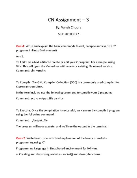Cn Assignment 2010 5077 Vanshchopra Cn Assignment 3 By Vansh Chopra Sid 20105077 Ques1