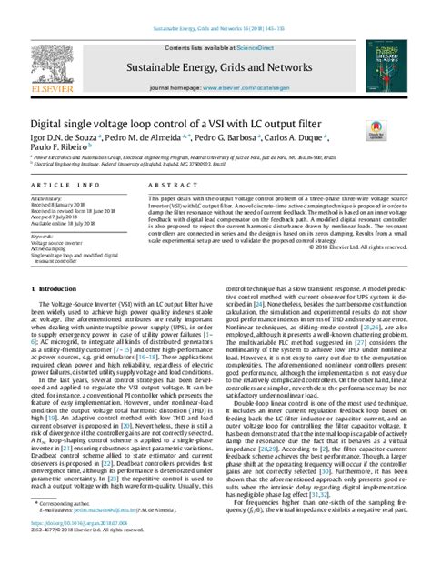 Pdf Digital Single Voltage Loop Control Of A Vsi With Lc Output Filter