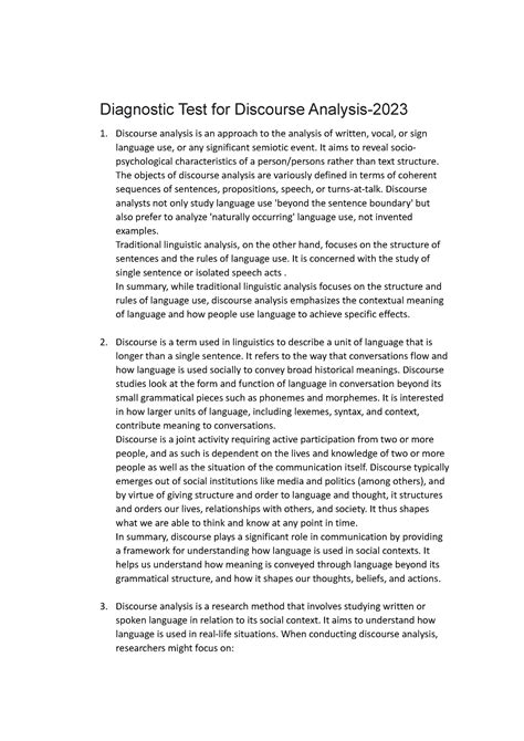 diagnostic test for discourse analysis diagnostic test for discourse