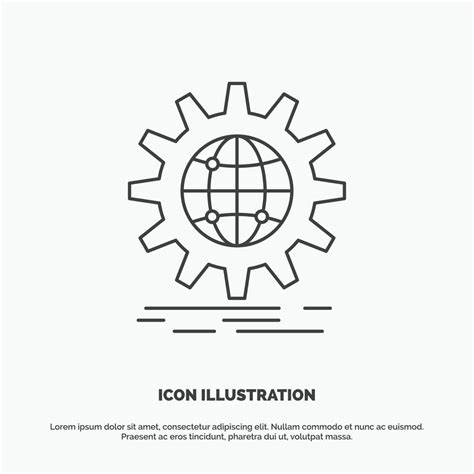 International Business Globe World Wide Gear Icon Line Vector Gray Symbol For Ui And Ux