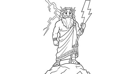 Coloring Page Of Zeus The Greek God Of Thunder Holding A Lightning Bolt