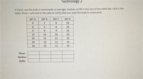 Solved In Excel Use The Built In Commands Or Average Chegg