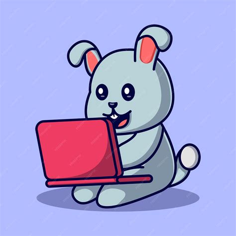 Premium Vector Cute Bunny Is Playing On Laptop Vector