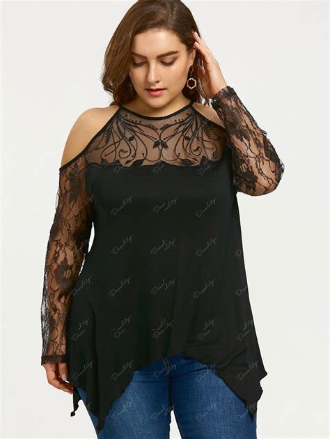 Photo Gallery Plus Size Sheer Cold Shoulder Top