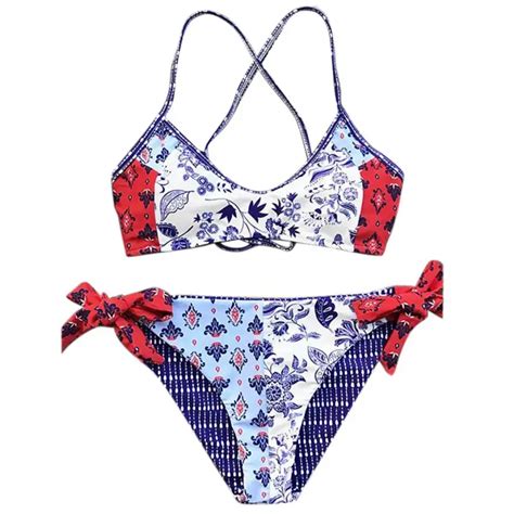 Women Low Waist Bikini Set Swimwear Sexy Push Up Padded Floral Print