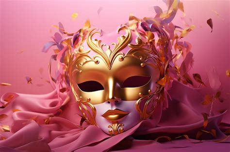 Máscara De Carnaval Dourada Em Fundo Rosa Foto Premium