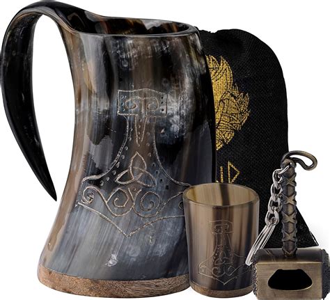 Fenrir Viking Drinking Ox Horn Mug For Beer With Shot